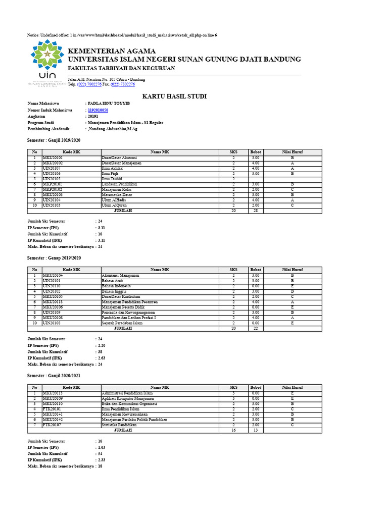 Cetak Hasil Studi | PDF