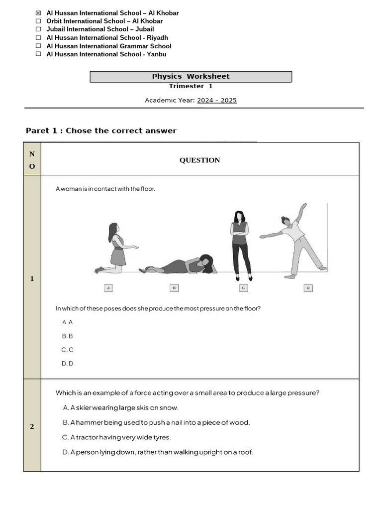Physics Worksheet for 2024-2025 | PDF