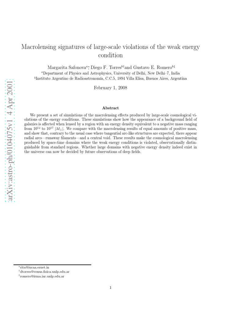 Margarita Safonova Et Al - Macrolensing Signatures of Large-Scale Violations of The Weak Energy ...