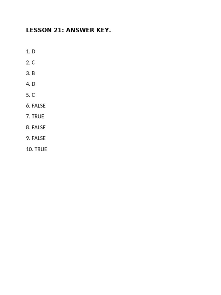 Lesson 21 Answer Key | PDF
