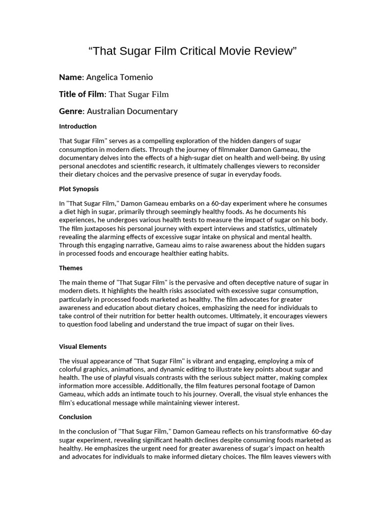 That Sugar Film Critical Movie Review | PDF | Healthy Diet | Diet ...
