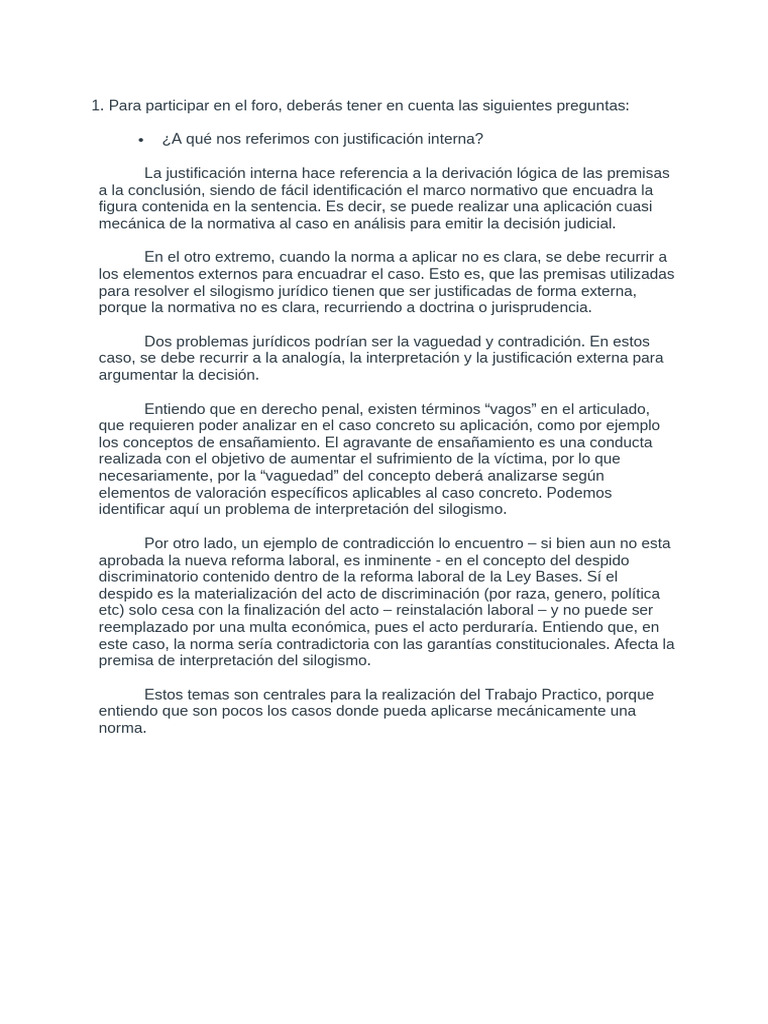 Foro TP 2 Argumentación | PDF | Caso de ley | Justicia