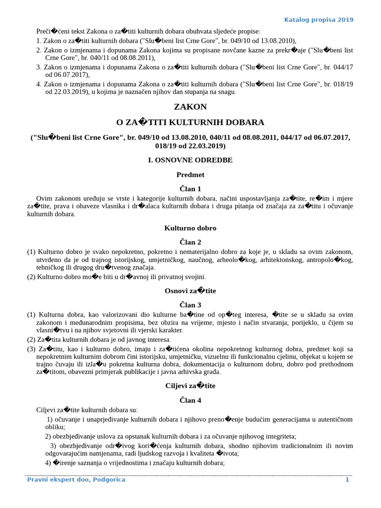 Zakon o Zastiti Kulturnih Dobara | PDF