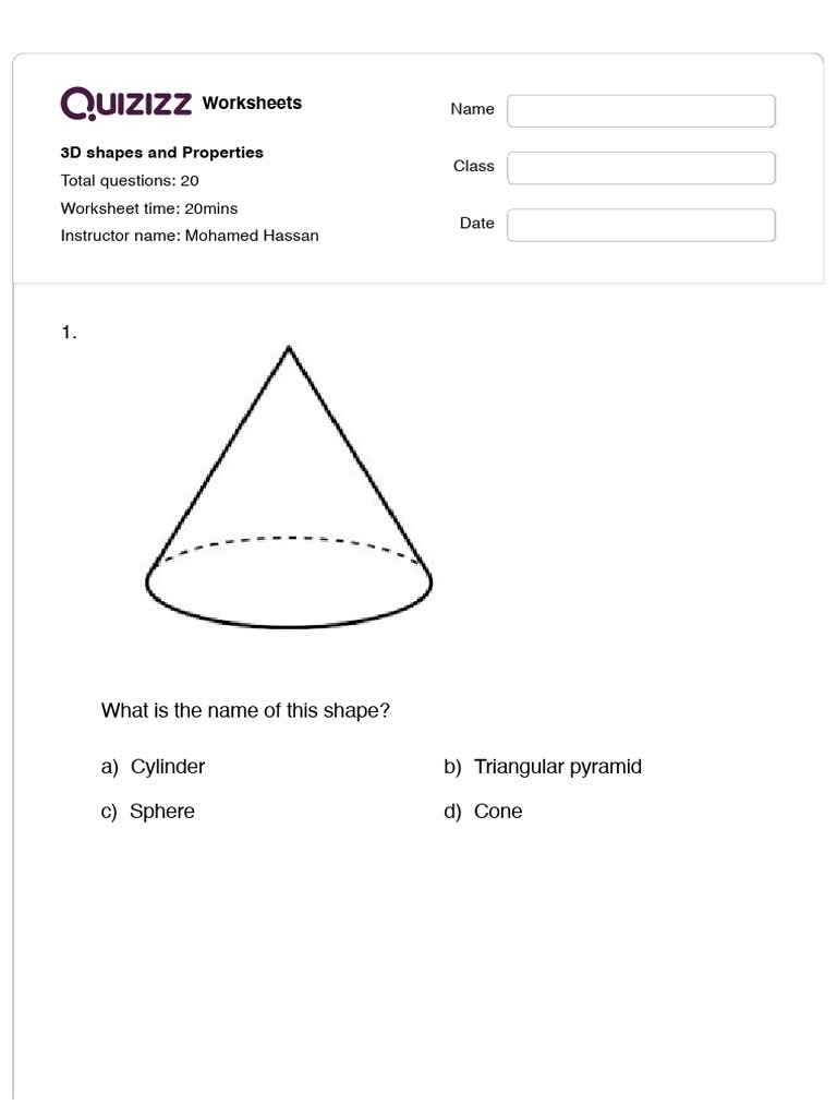 3D Shapes Worksheet with Answer Key | PDF | Shape | Triangle
