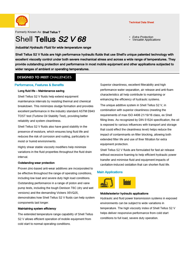 Tellus S2 V 68 Technical Data Sheet | PDF | Viscosity | Motor Oil