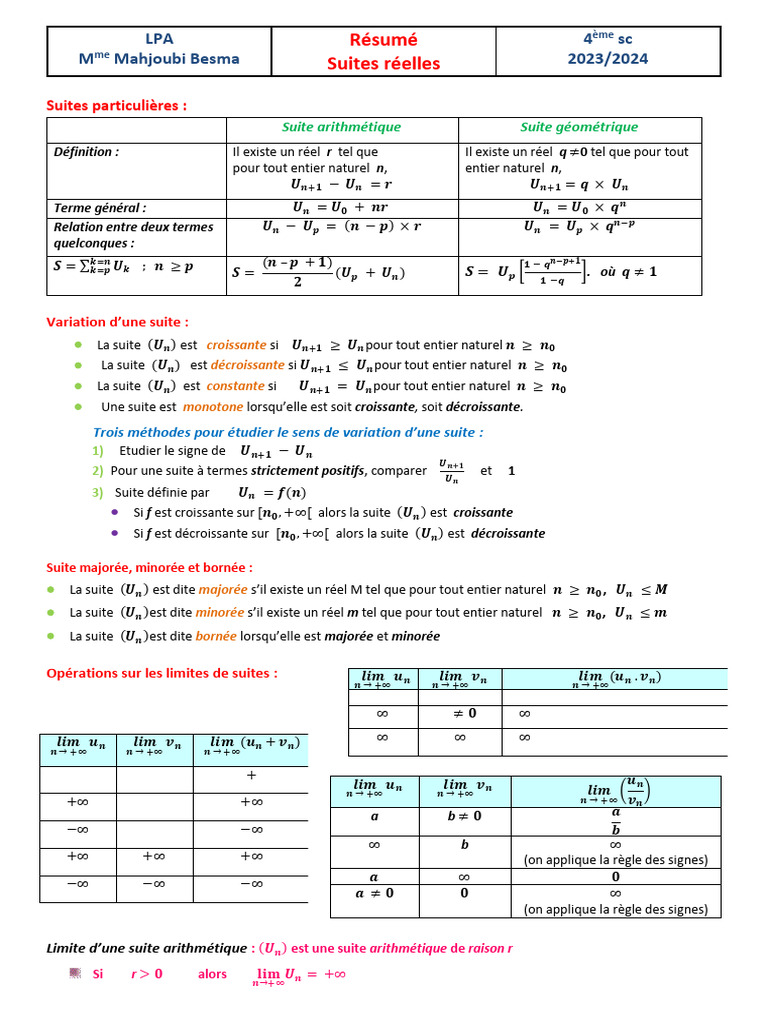 Résumé des Suites Réelles | PDF | Séquence | Limite (mathématiques)