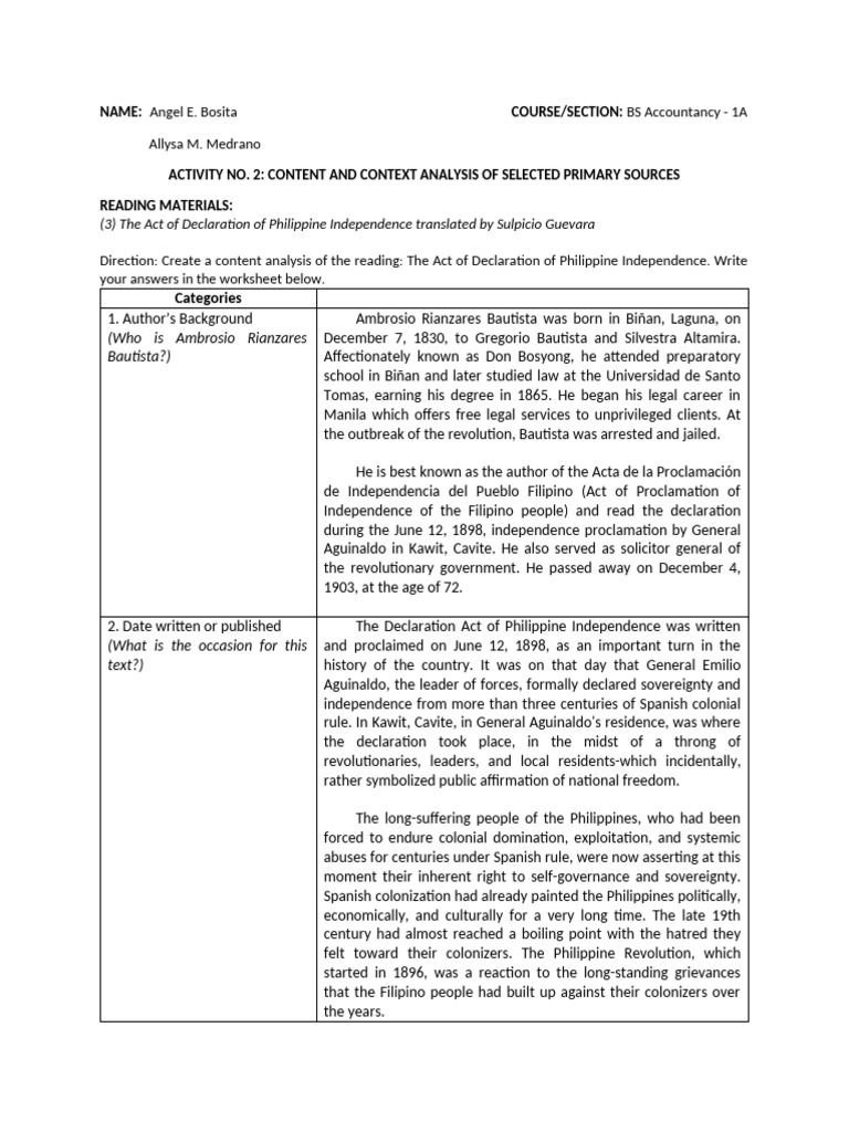 RPH-ACTIVITY 2 - Content and Context Analysis | PDF | Philippines