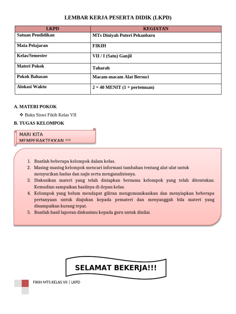 LKPD Fikih Kls 7 Sem 1 Dan 2 | PDF