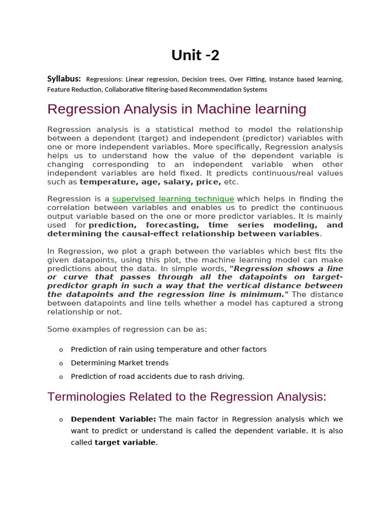 Unit - 2 MLA | PDF | Linear Regression | Support Vector Machine