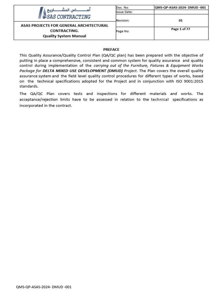 Quality Assurance Plan for DMUD Project | PDF | Quality Assurance | Iso ...