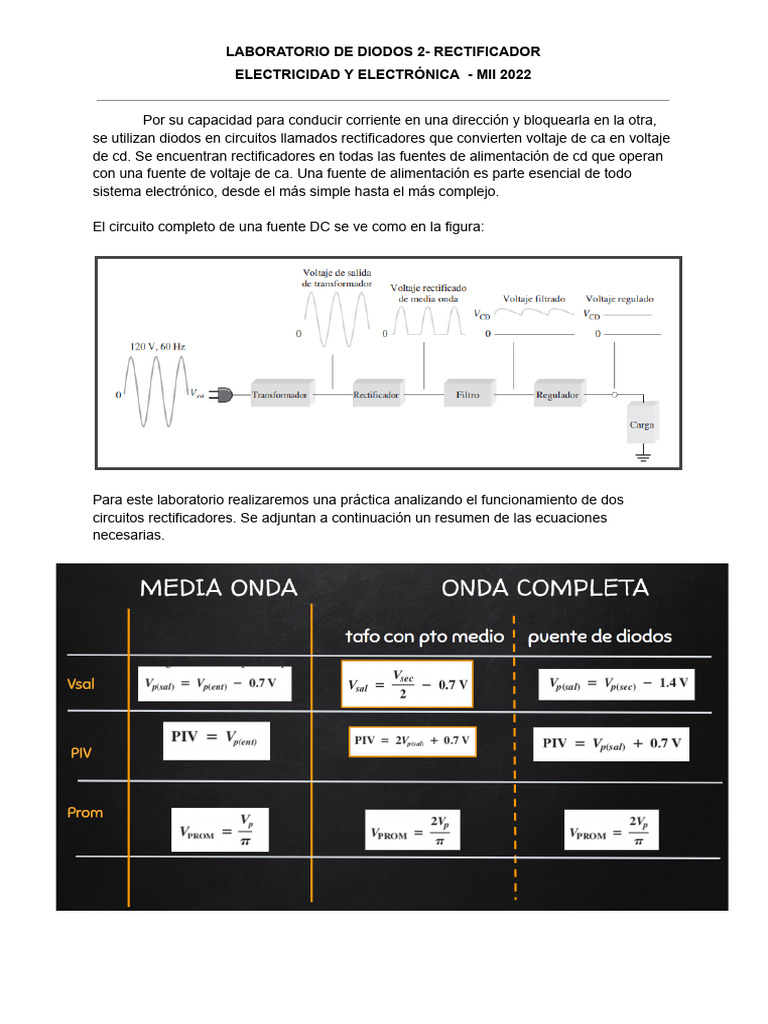 2 - Lab 2 - Diodo. Rectificador | PDF | Rectificador | Red eléctrica
