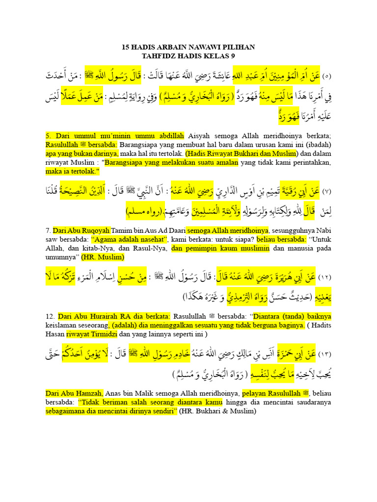 15 Hadis Arbain Nawawi Pilihan-2 | PDF
