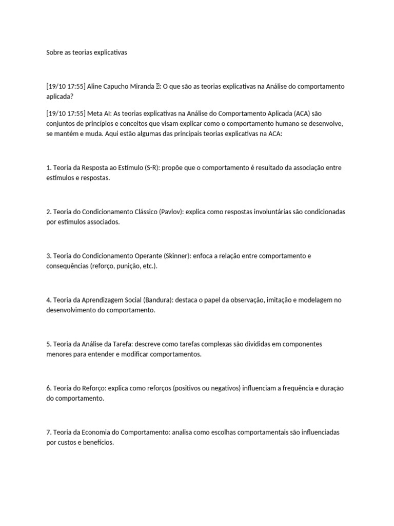 Teorias Explicativas na Análise do Comportamento | PDF | Teoria da ...