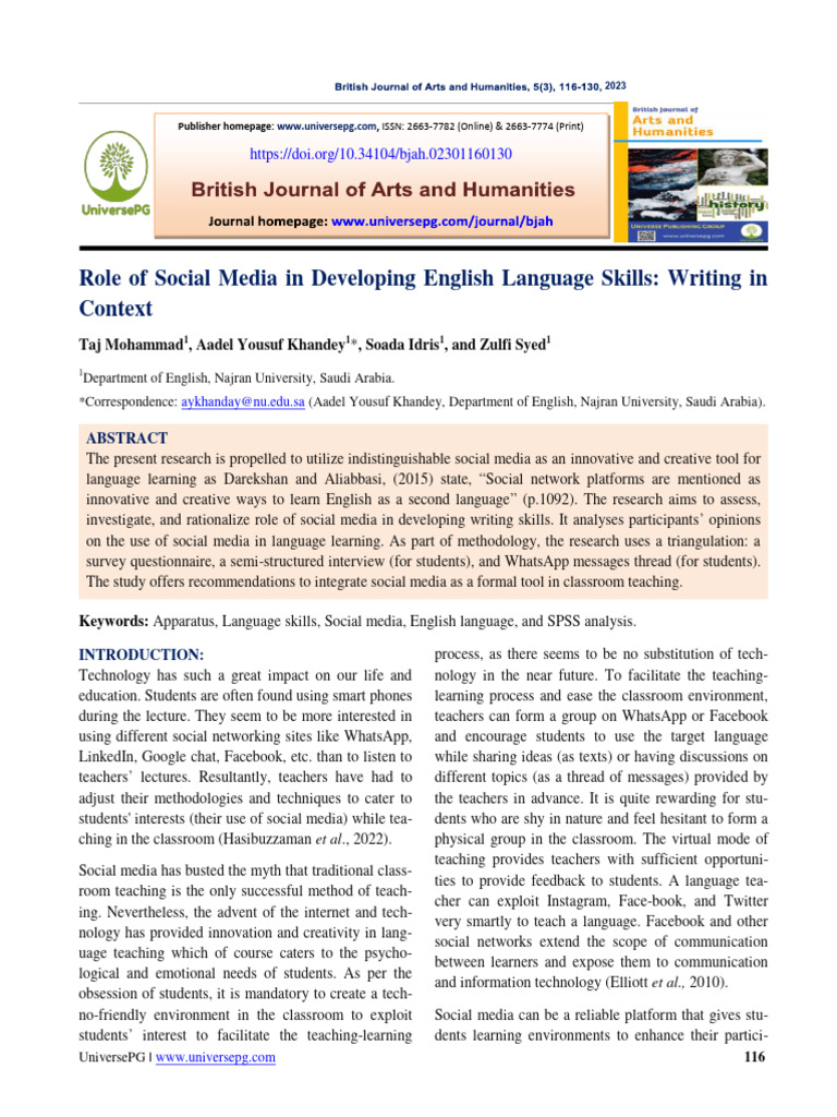 Role of Social Media in Developing English Language Skills - Writing in ...
