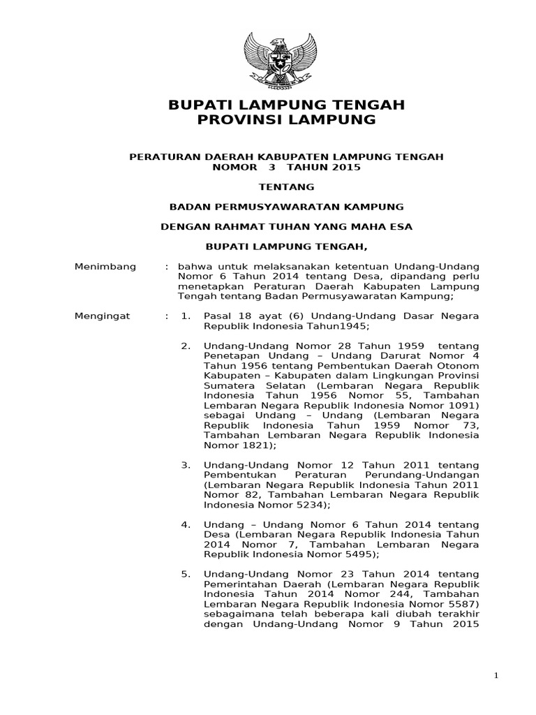 Peraturan Daerah BPK Lampung Tengah | PDF