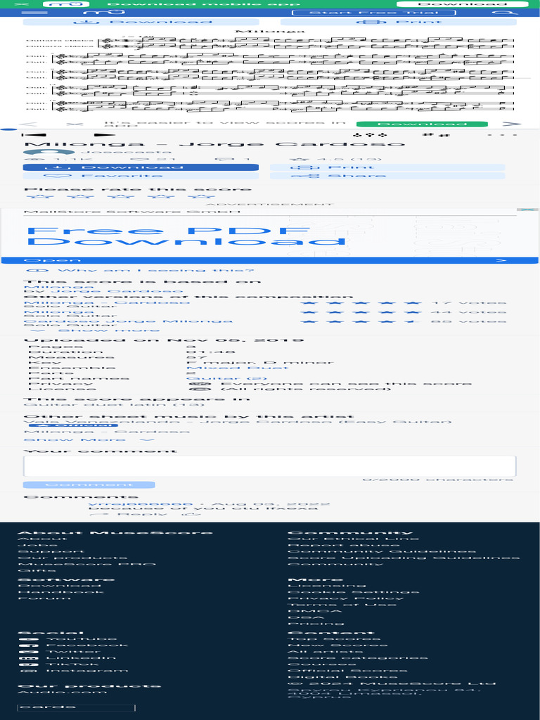 Milonga - Jorge Cardoso Sheet Music For Guitar (Mixed Duet) | PDF | Internet | Cyberspace