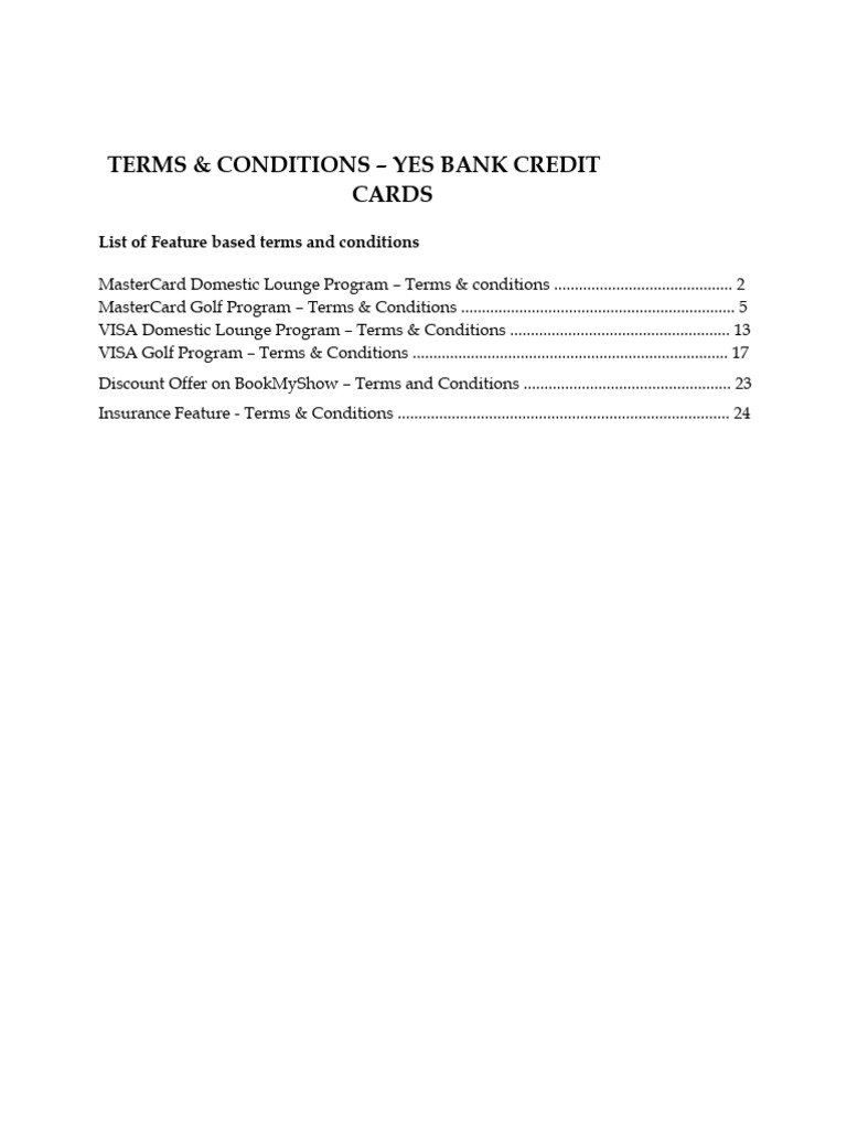 yesbank_creditcard_tnc | PDF | Airport Lounge | Master Card