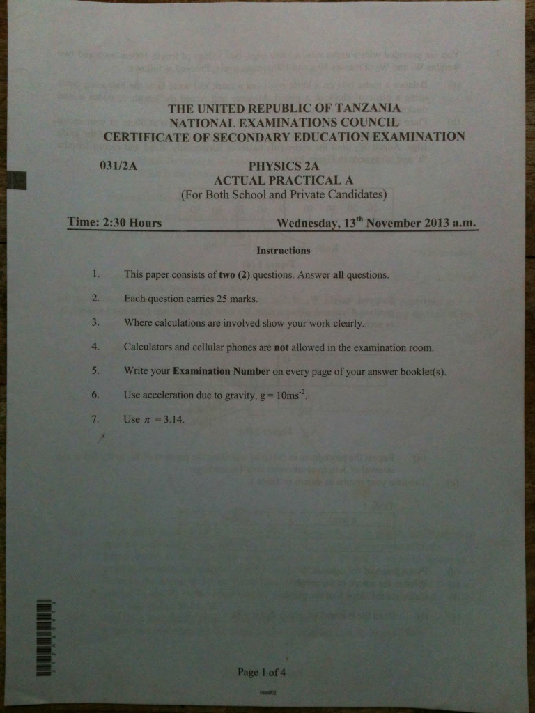 Physics 2A - 2013 | PDF