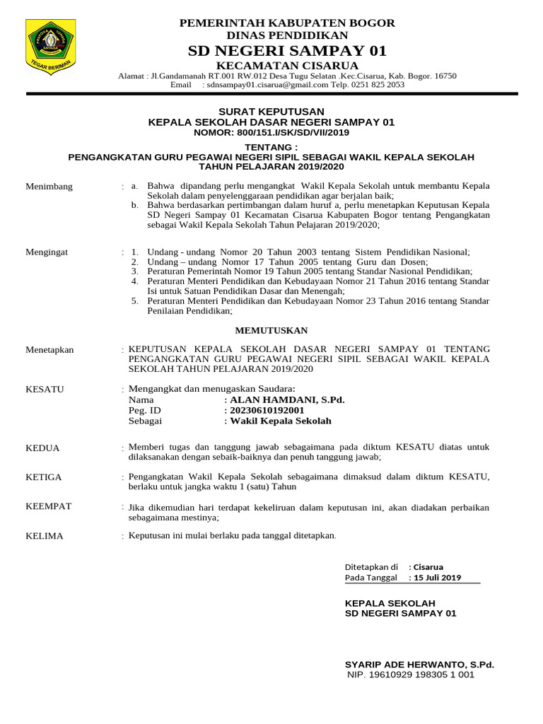 2019 - SK Wakil Kepala Sekolah | PDF