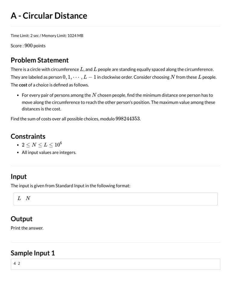 A - Circular Distance: Problem Statement | PDF | Mathematical Concepts | Applied Mathematics