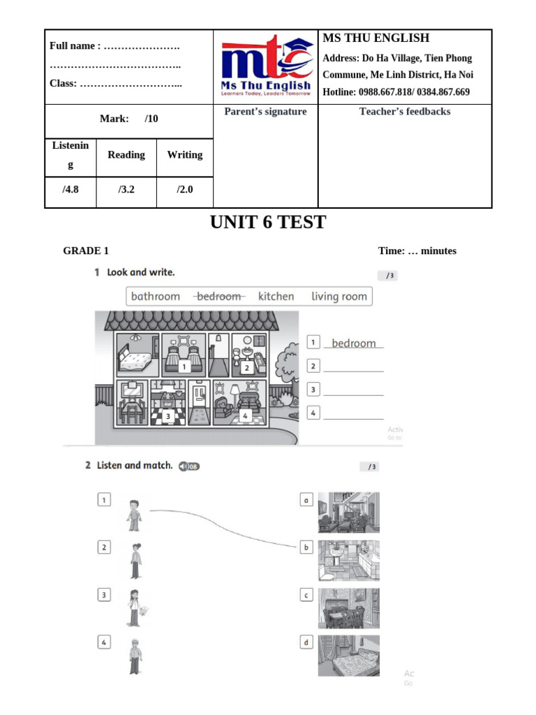 Đề KT Fa 2 U 6 Có Headline | PDF
