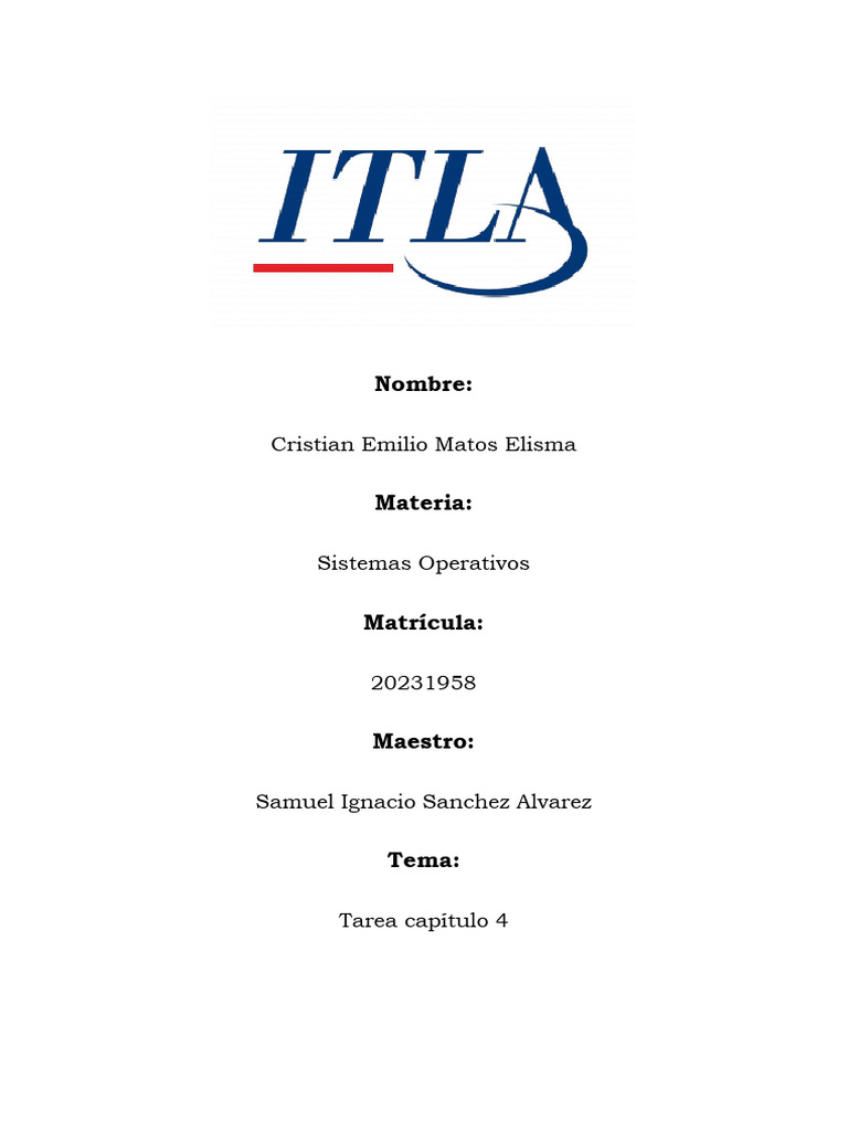 Tarea Capitulo 4 | PDF | Archivo de computadora | Almacenamiento de datos de la computadora