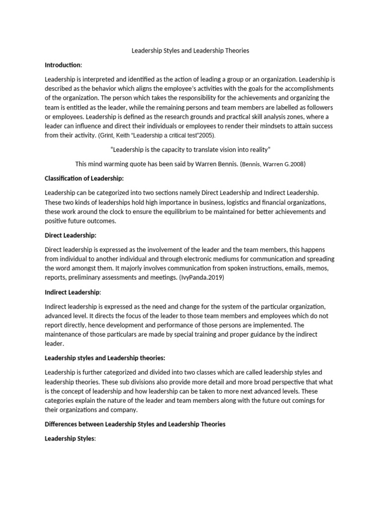 Leadership Styles and Leadership Theories | PDF | Leadership