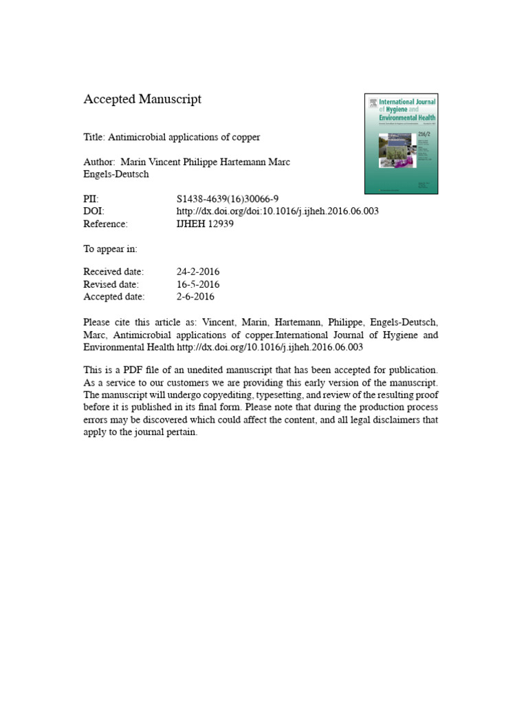 Antimicrobial Applications of Copper | PDF | Antimicrobial | Biofilm