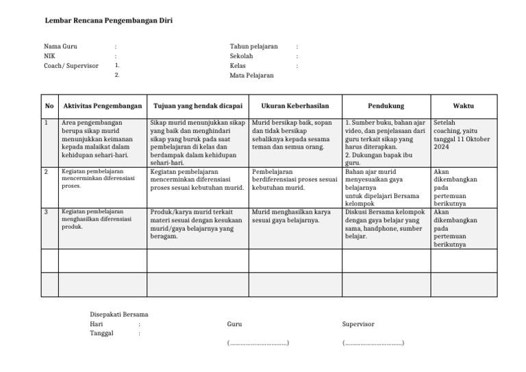 Lampiran 7 - Lembar Rencana Pengembangan Diri | PDF | Karier & Perkembangan