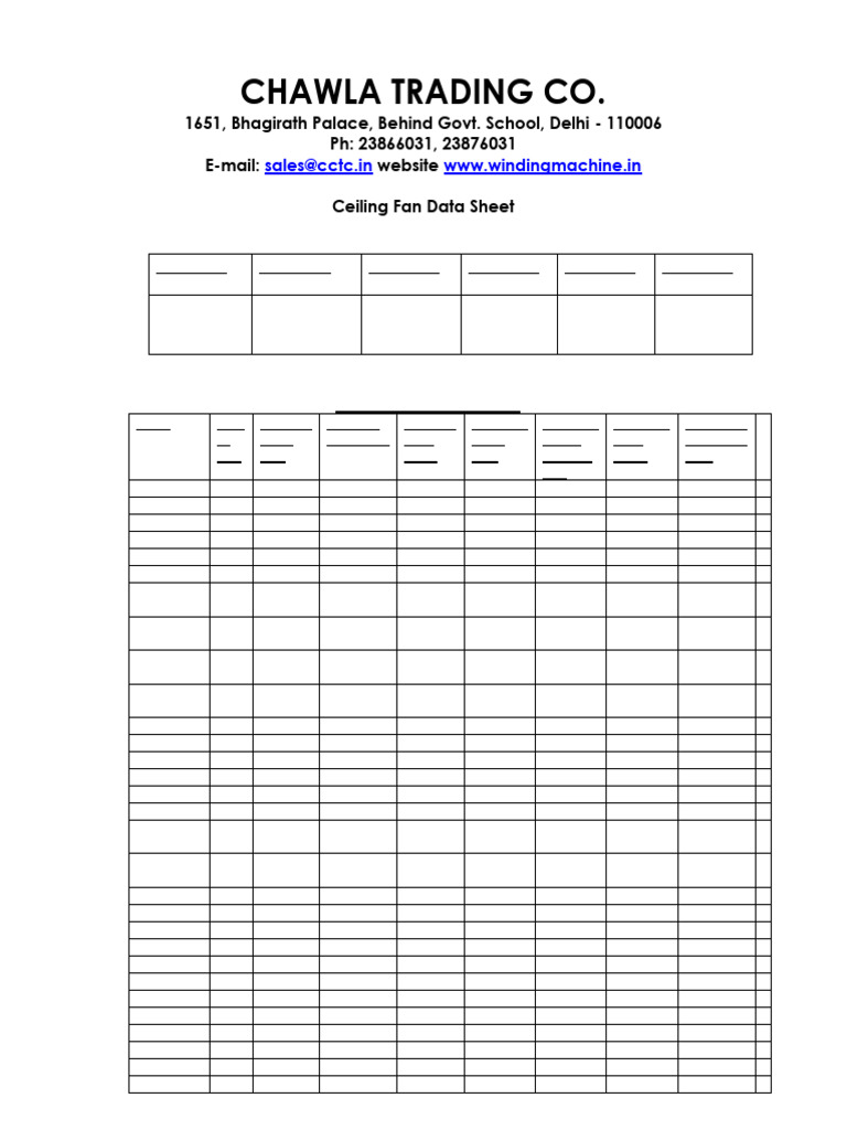 Ceiling Fan Winding Data Sheet | PDF | Electromagnetism | Electricity