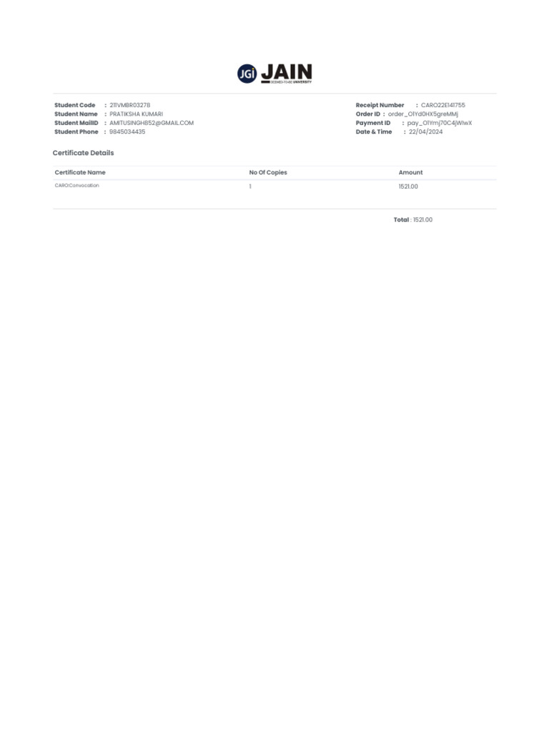 Dashboard Jain University PDF