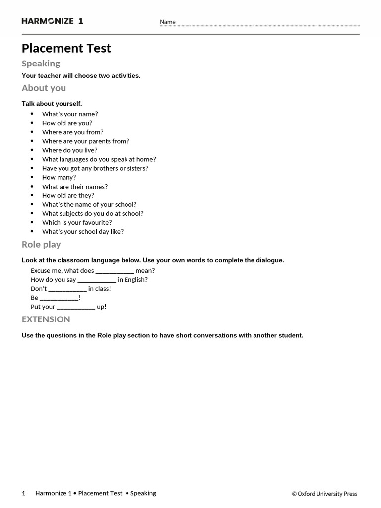 Speaking Placement Test Guide | PDF | Language Arts & Discipline