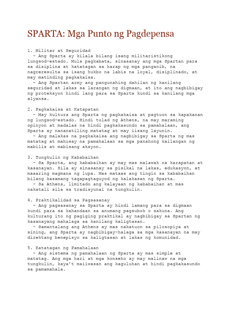 SPARTA - Mga Punto NG Pagdepensa | PDF