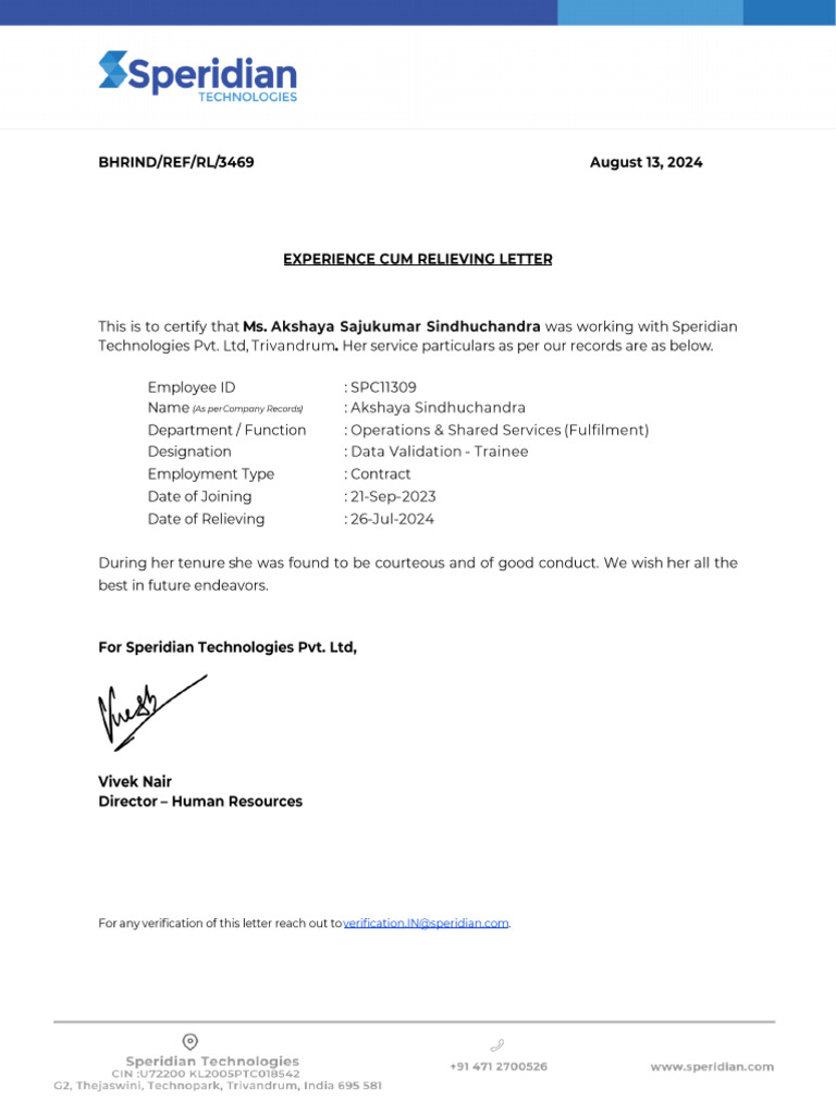 Relieving Letter | PDF