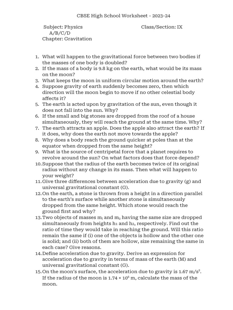 Gravitation-Class IX-Physics | PDF | Gravity | Mass