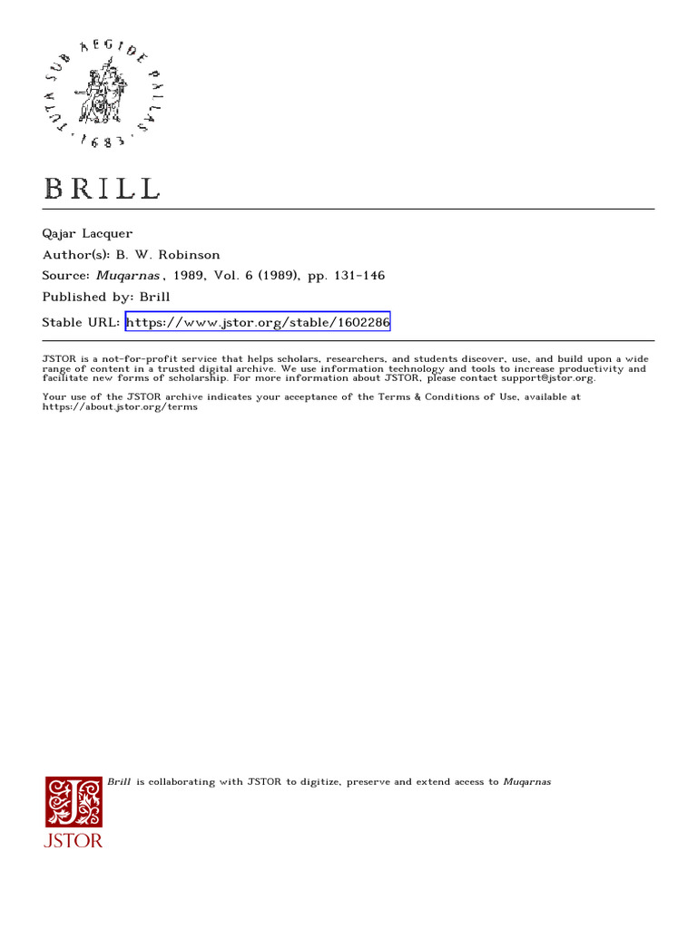 Qajar Lacquer Author(s) : B. W. Robinson Source: Muqarnas, 1989, Vol. 6 (1989), Pp. 131-146 ...