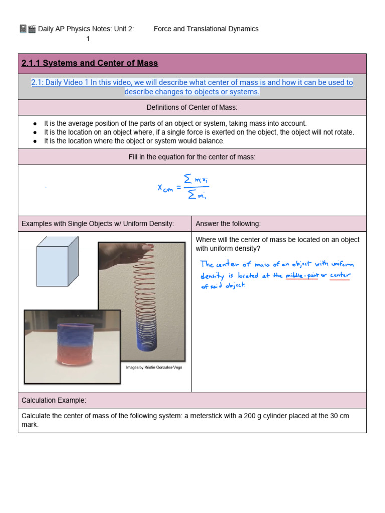 AP Physics 1: Force & Center of Mass | PDF | Force | Friction