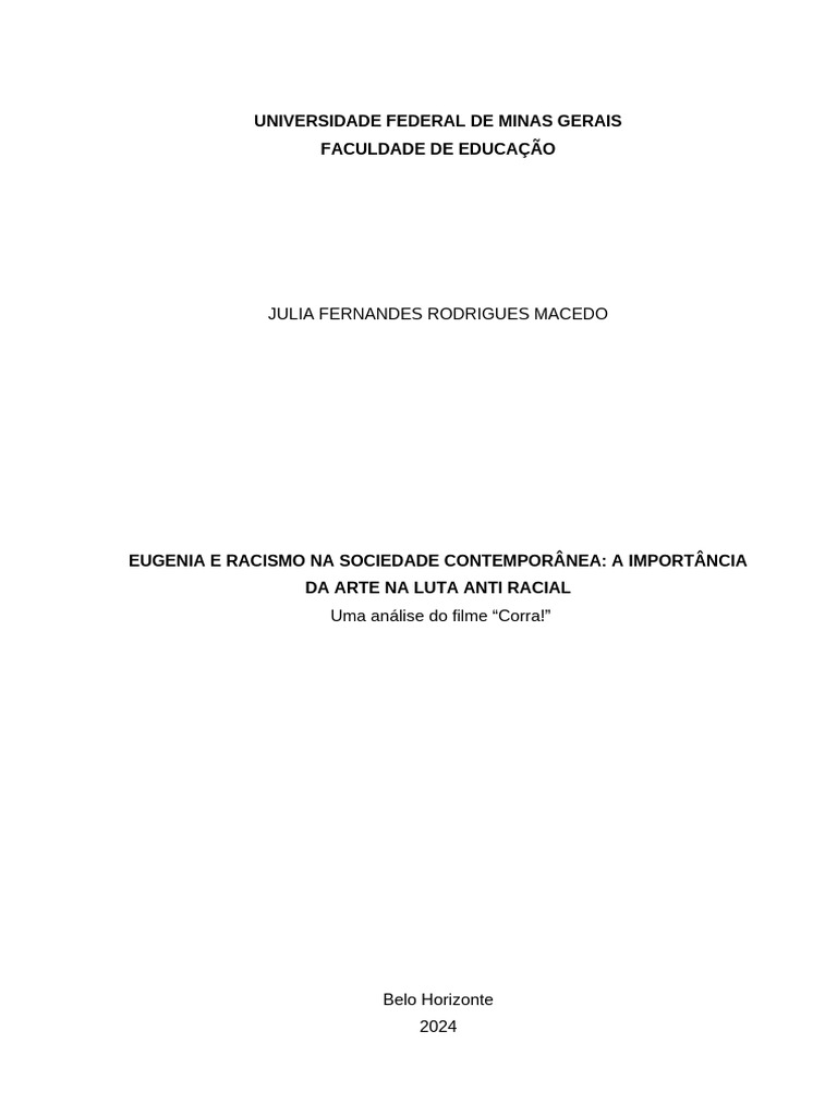 Eugenia e Racismo Na Sociedade Contemporânea - A Importância Da Arte Na ...