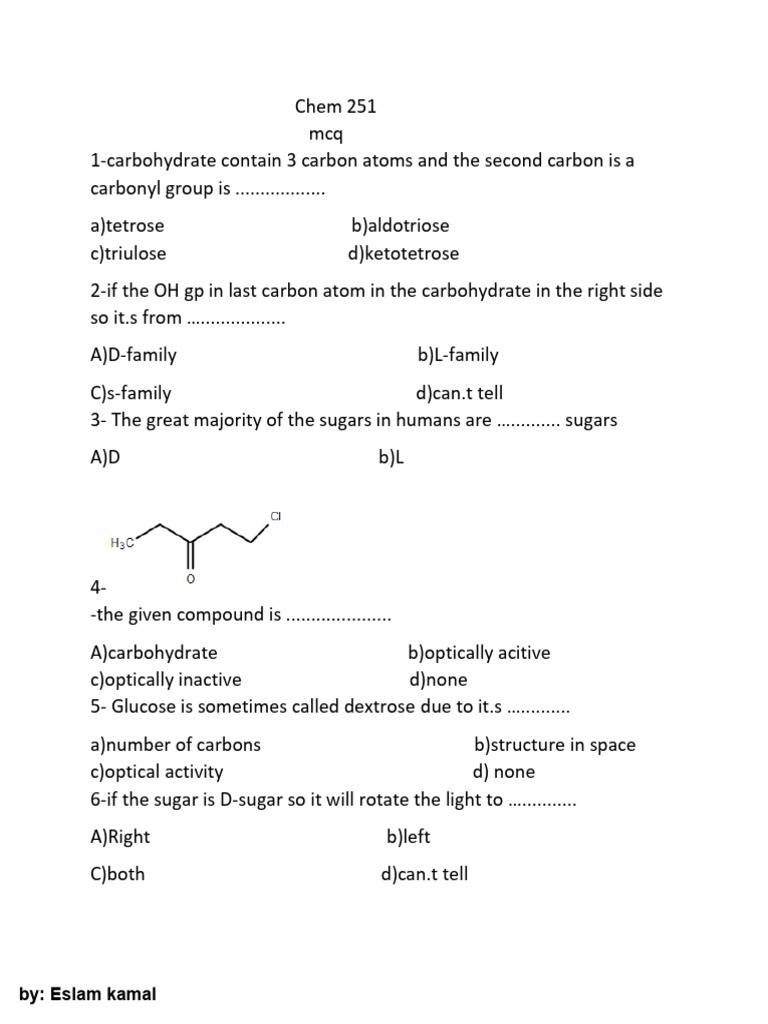 Carbohydrates MCQ Questions | PDF | Carbohydrates | Glucose