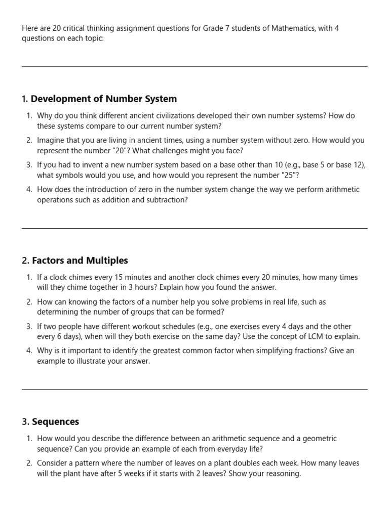 Assignment 1 - Critical Thinking | PDF | Numbers | Arithmetic