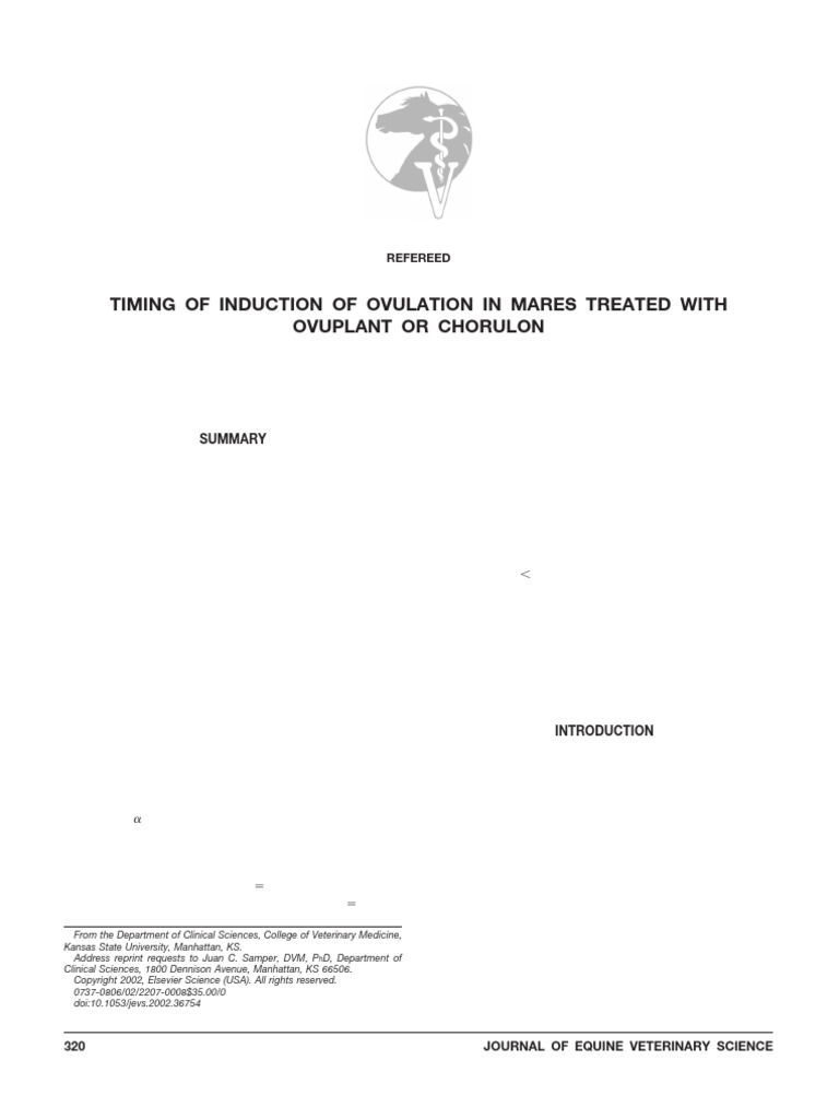 Timing of Induction of Ovulation in Mares Treated With Ovuplant or Chorulon | PDF | Human ...