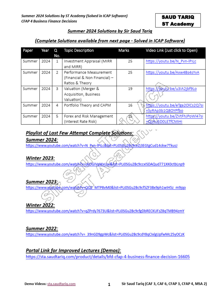 BFD June 24 Solutions by Sir Saud Tariq ACA ST Academy | PDF | Money | Economics