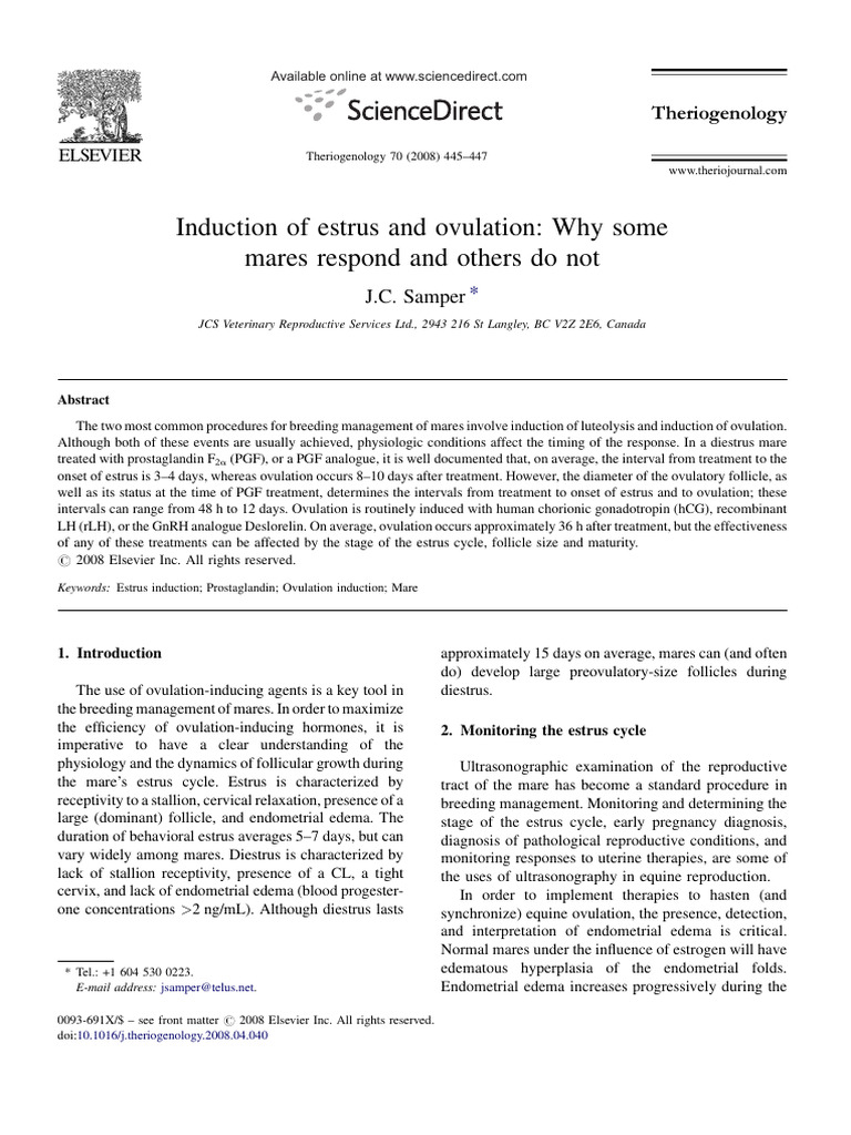 Induction Of Estrus And Ovulation Pdf Luteinizing Hormone Human Chorionic Gonadotropin