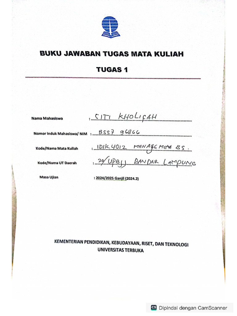 Tugas 1 Idik 4012 Manajemen B. S. | PDF
