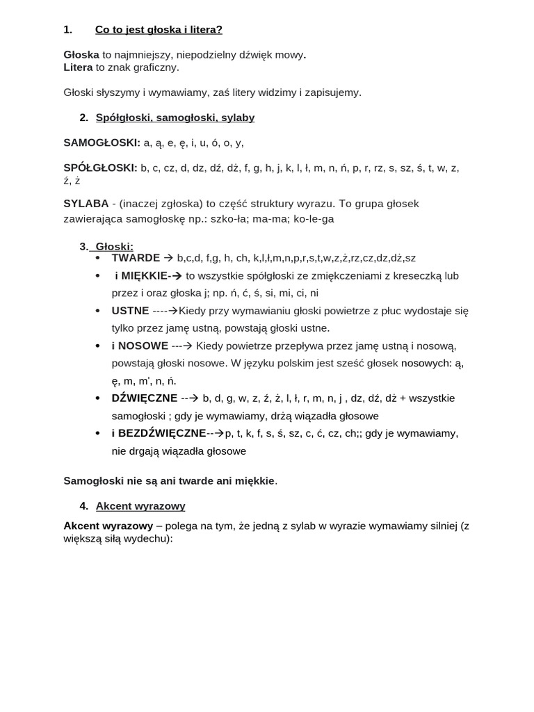 GŁOSKA LITERA SYLABA AKCENT | PDF