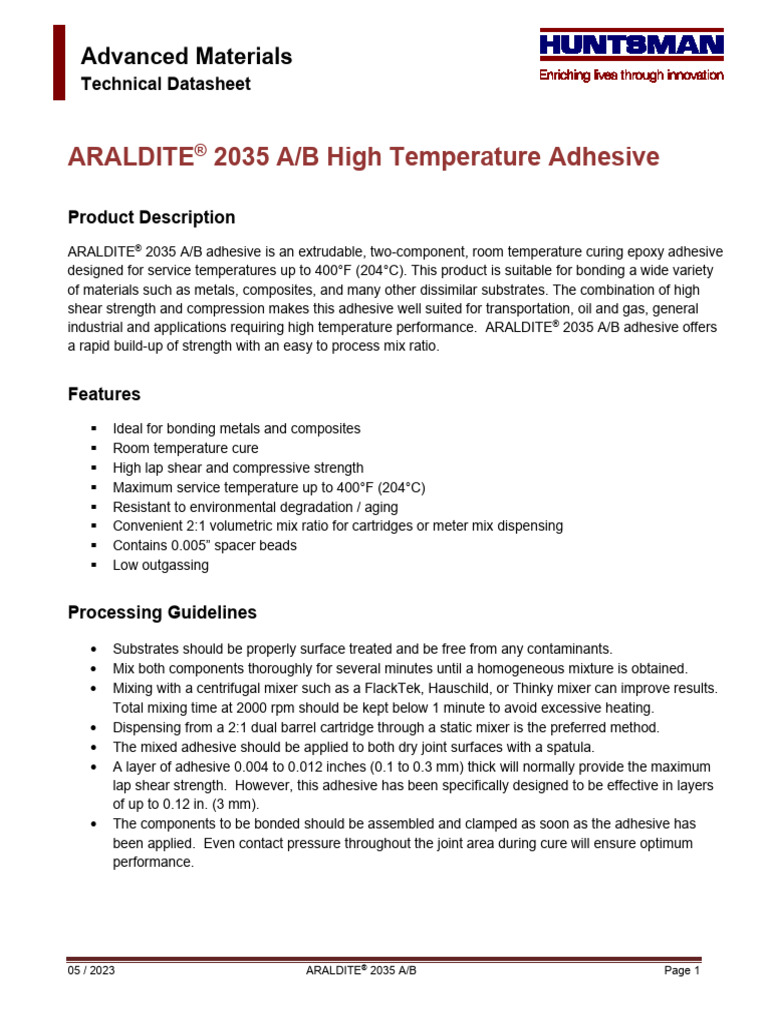 ARALDITE® 2035 Technical Datasheet | PDF | Adhesive | Composite Material