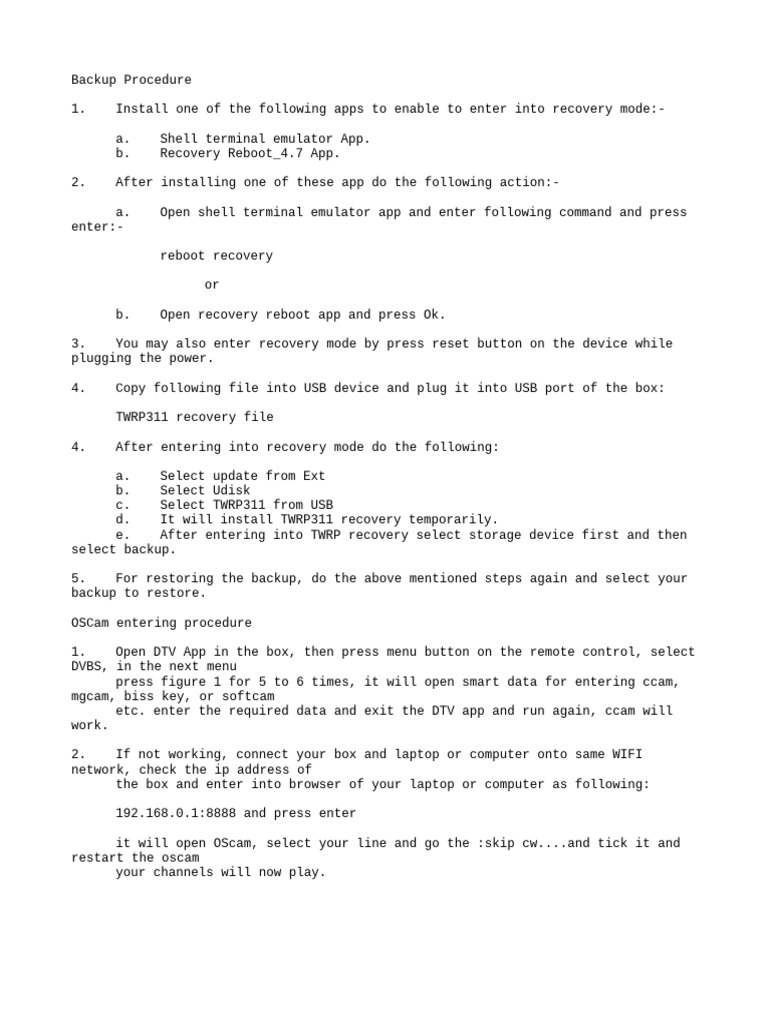 Backup and OSCam Setup Guide | PDF