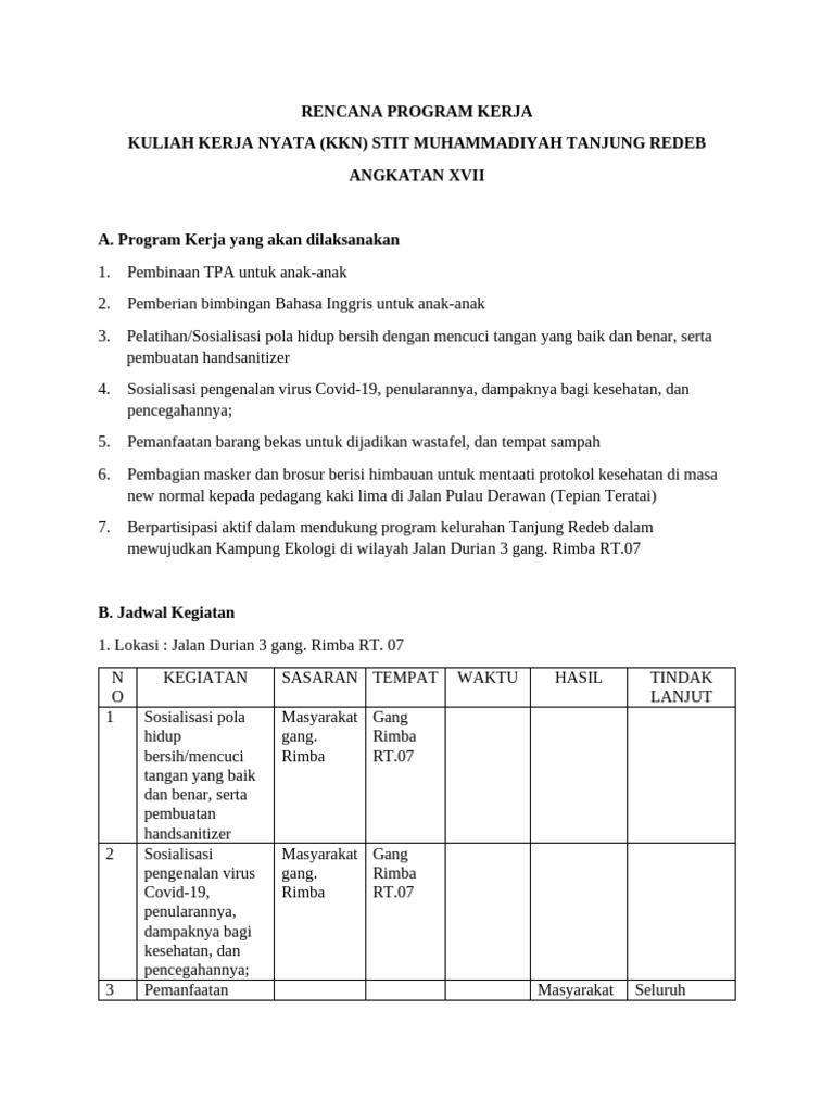 1 Rencana Program Kerja | PDF