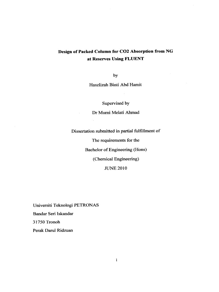 2010 - Design of Packed Column For CO2 Absorption From Natural Gas at Reserves Using Fluent ...