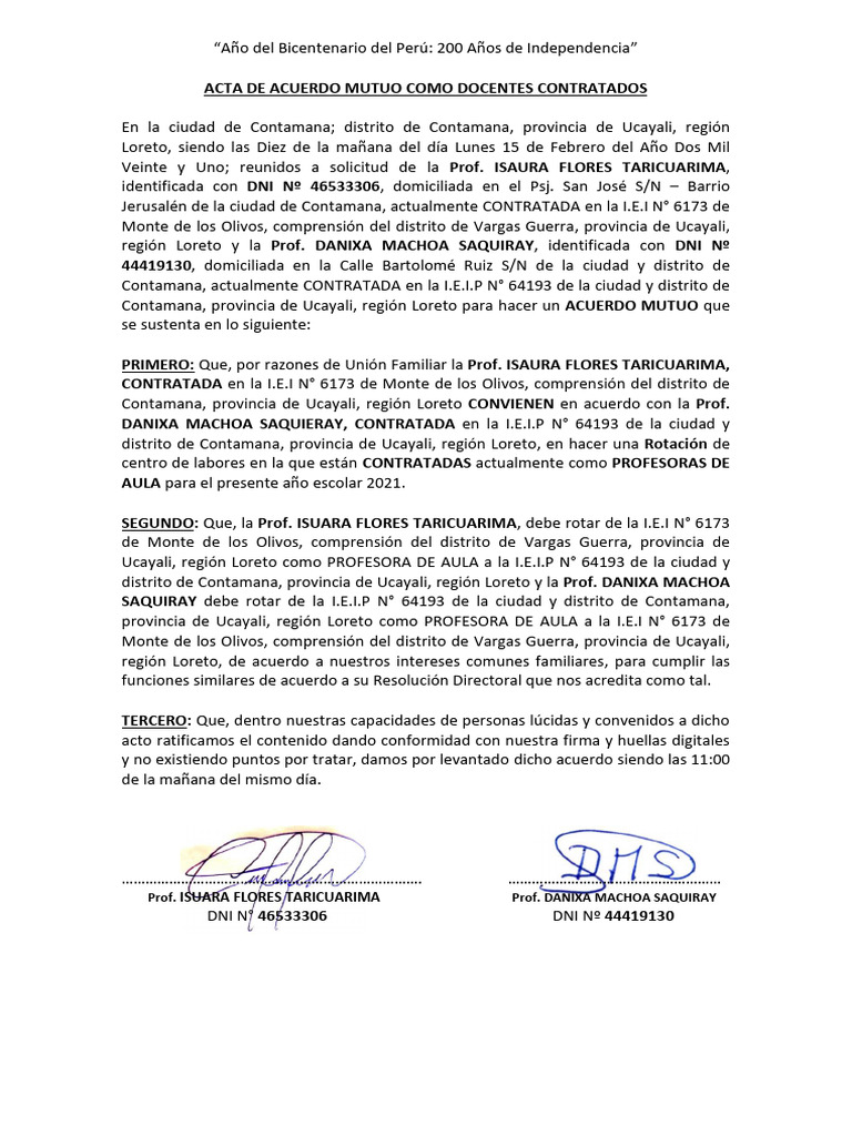 Acta de Acuerdo Mutuo Danixa | PDF